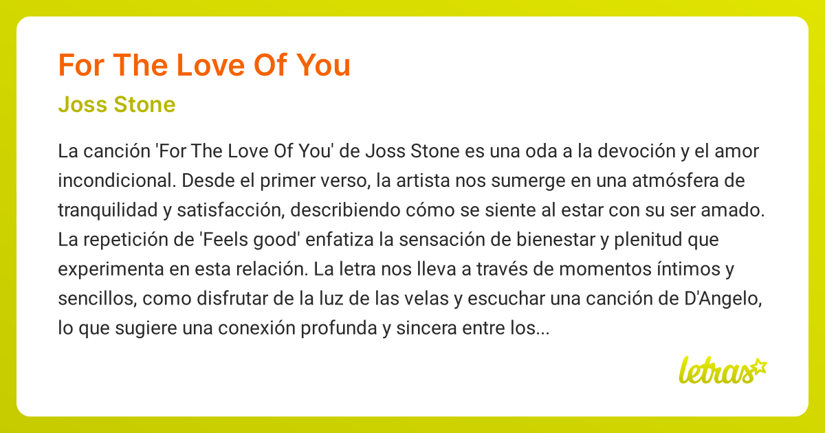 Significado de la canción FOR THE LOVE OF YOU (Joss Stone) - LETRAS.COM