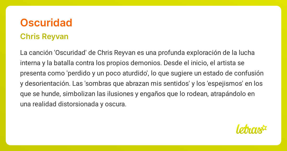 Significado de la canción OSCURIDAD (Chris Reyvan) - LETRAS.COM