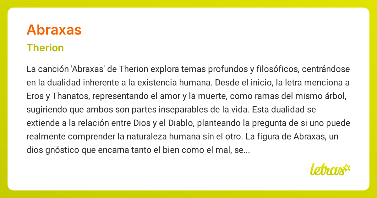 Significado de la canción ABRAXAS (Therion) - LETRAS.COM