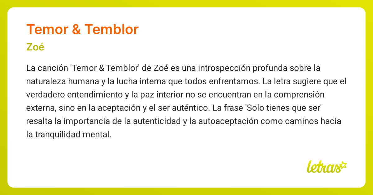 Significado de la canción TEMOR & TEMBLOR (Zoé) - LETRAS.COM