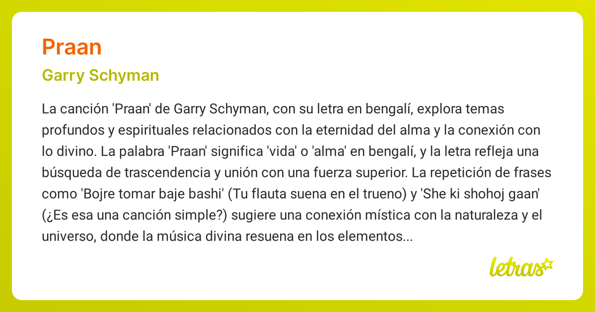Significado de la canción PRAAN (Garry Schyman) - LETRAS.COM
