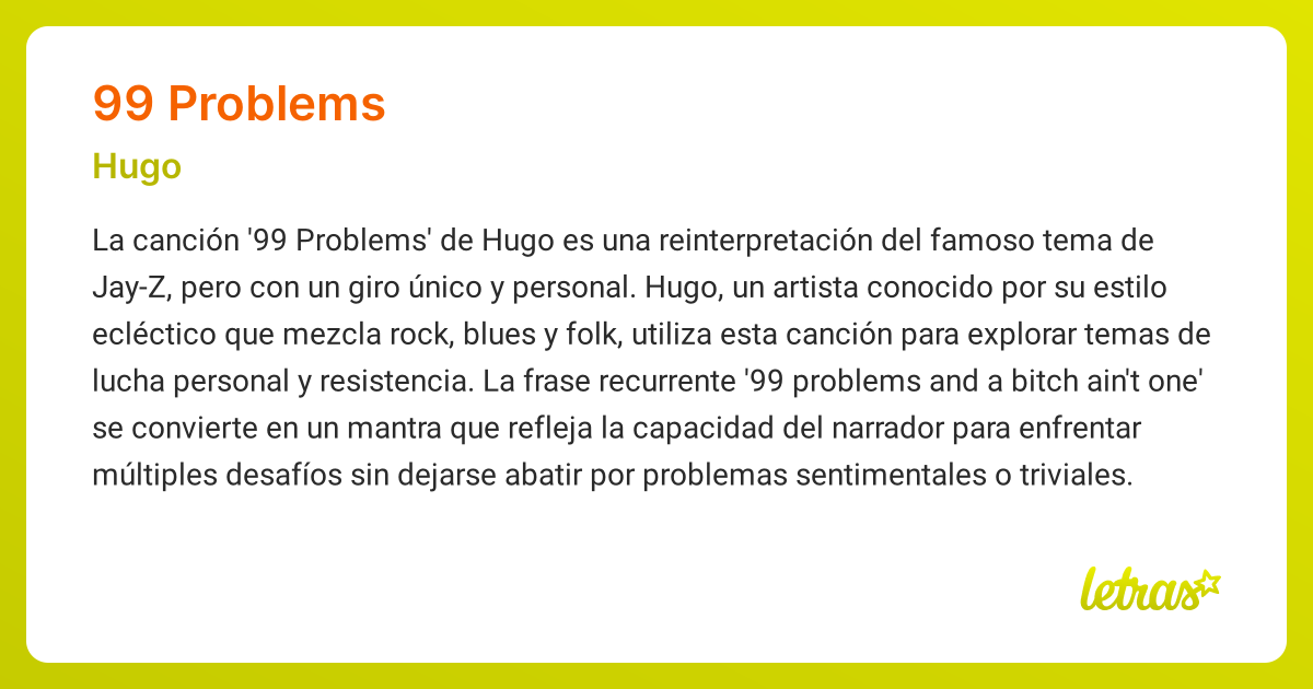 Significado de la canción 99 PROBLEMS (Hugo) - LETRAS.COM