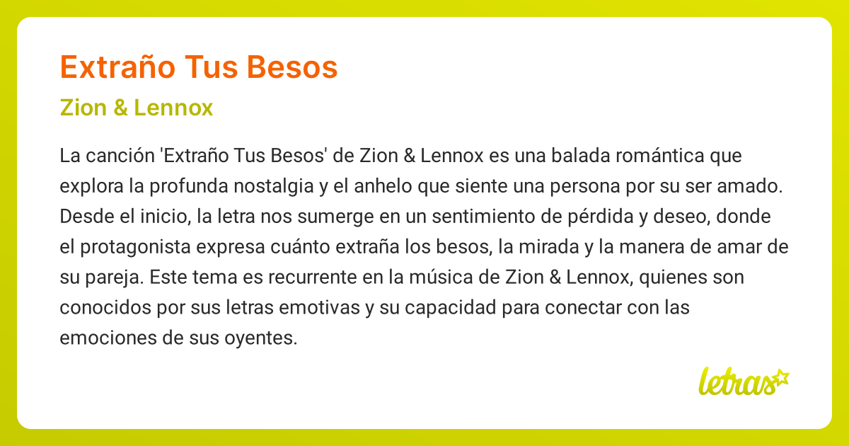 Significado de la canción EXTRAÑO TUS BESOS (Zion & Lennox) - LETRAS.COM