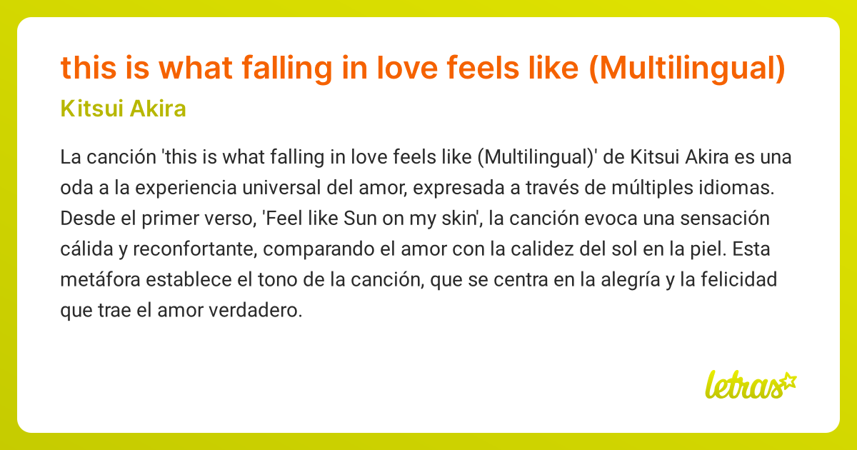 Significado de la canción this is what falling in love feels like (Multilingual) (Kitsui Akira ...