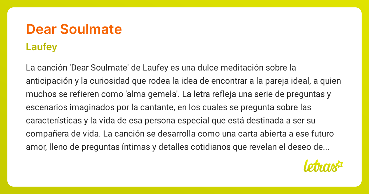 Significado de la canción DEAR SOULMATE (Laufey) - LETRAS.COM