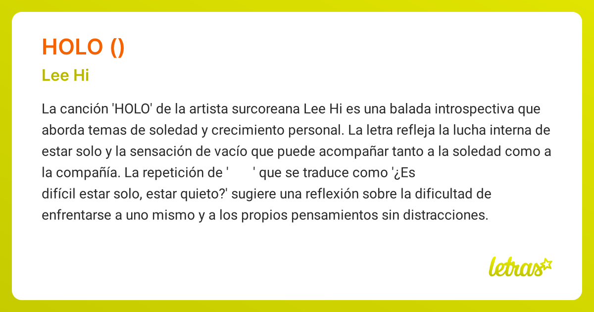 Significado de la canción HOLO (홀로) (Lee Hi) - LETRAS.COM