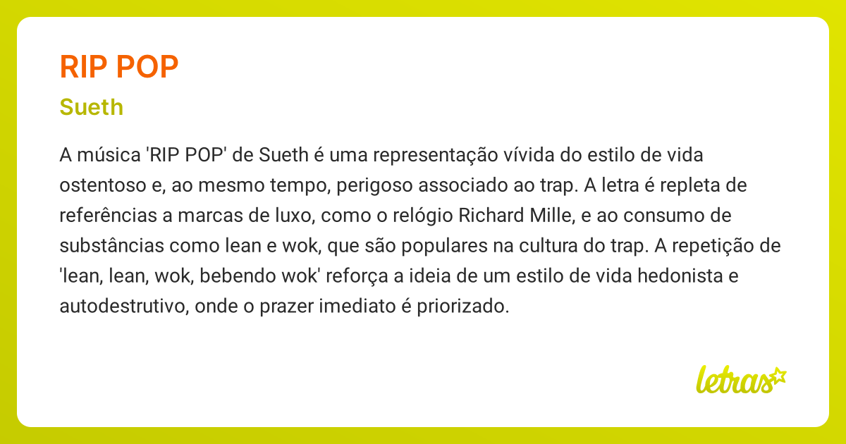 Significado da música RIP POP (Sueth) - LETRAS.MUS.BR