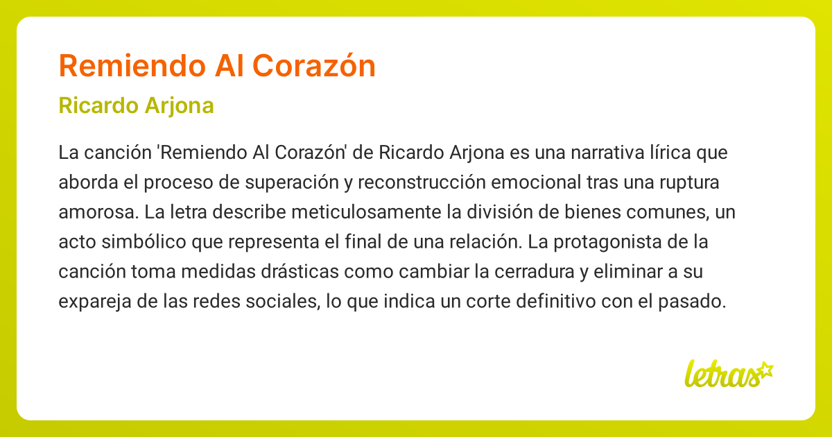 Significado de la canción REMIENDO AL CORAZÓN (Ricardo Arjona) - LETRAS.COM