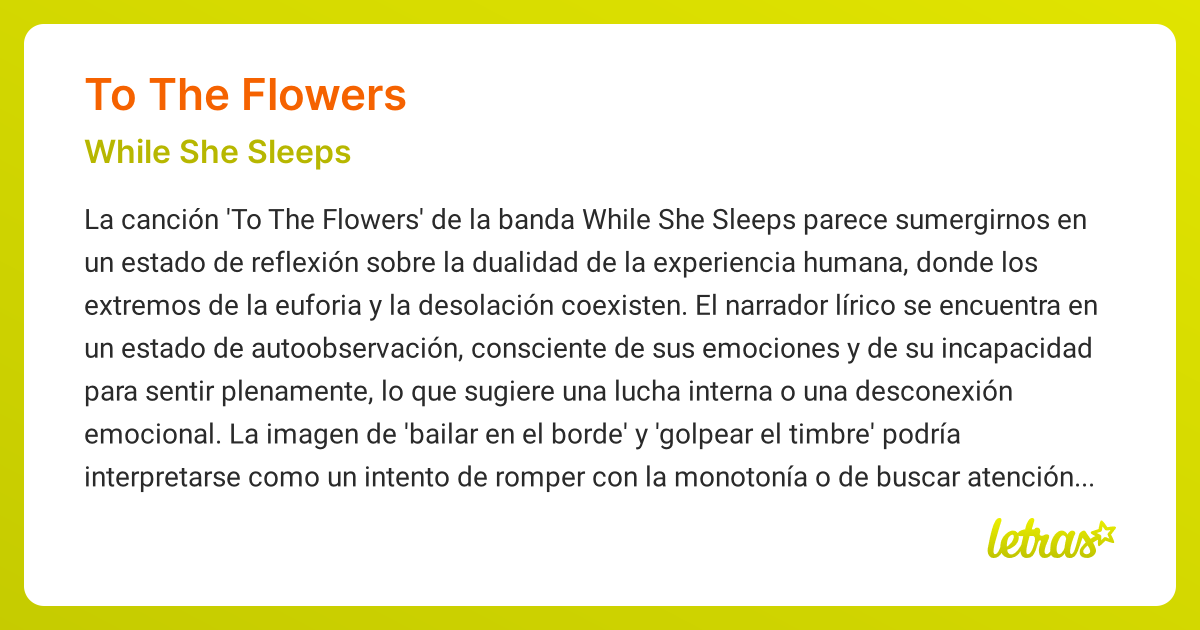 Significado de la canción TO THE FLOWERS (While She Sleeps) - LETRAS.COM