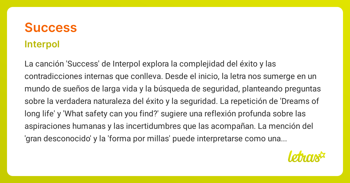 Significado de la canción SUCCESS (Interpol) - LETRAS.COM
