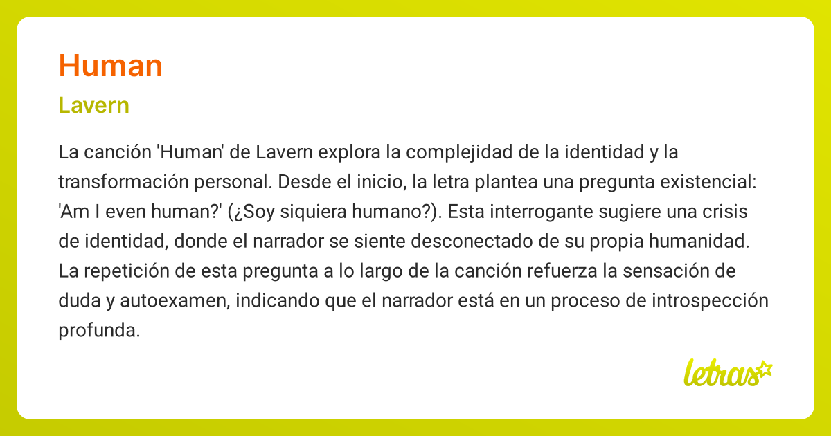 Significado de la canción HUMAN (Lavern) - LETRAS.COM