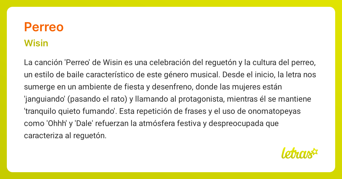 Significado de la canción PERREO (Wisin) - LETRAS.COM