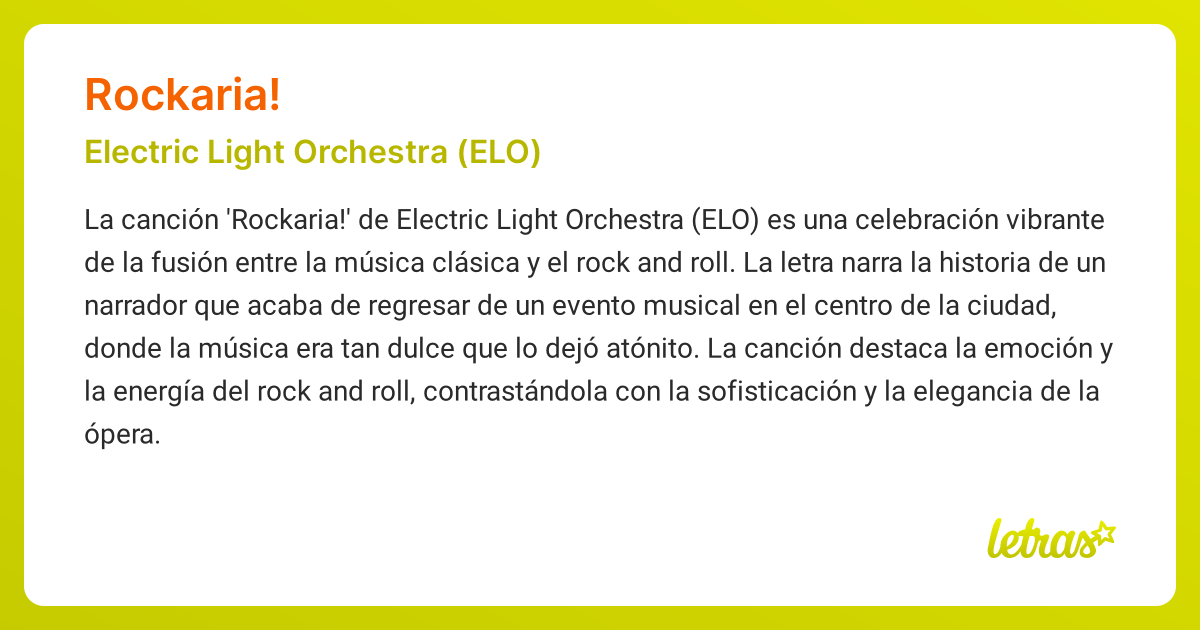 Significado de la canción ROCKARIA! (Electric Light Orchestra (ELO ...