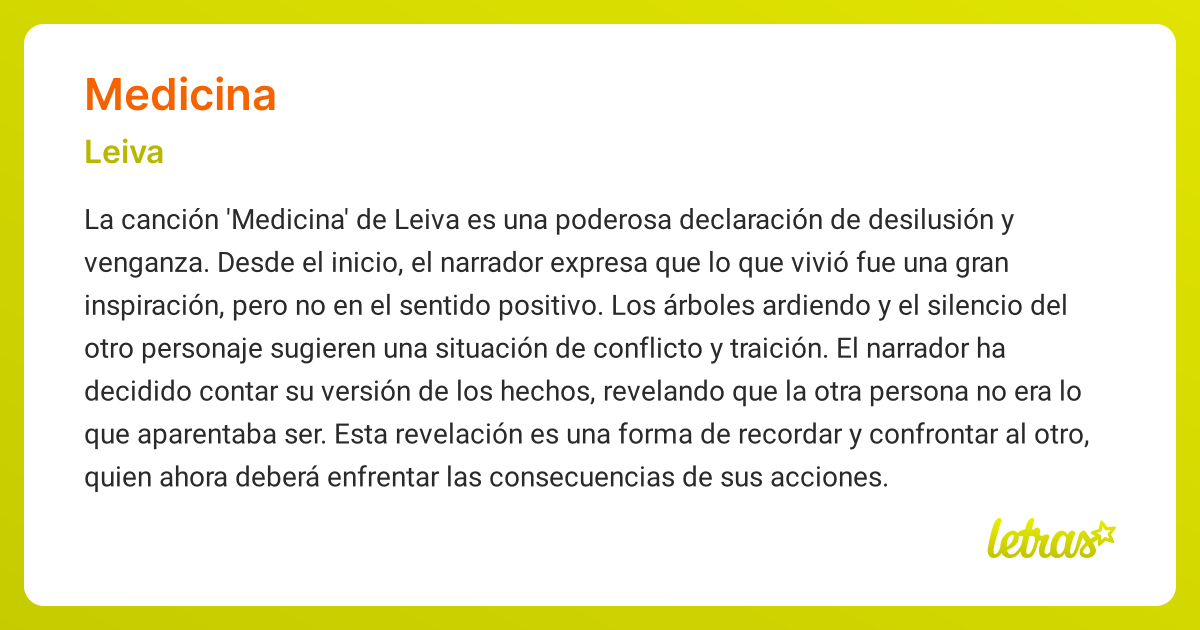 Significado de la canción MEDICINA (Leiva) - LETRAS.COM