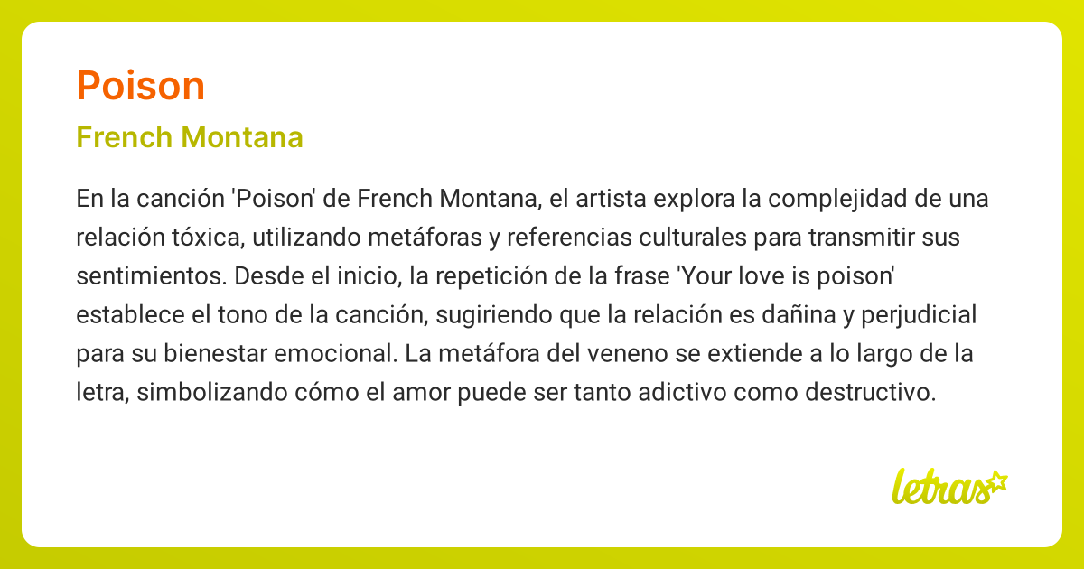 Significado de la canción POISON (French Montana) - LETRAS.COM