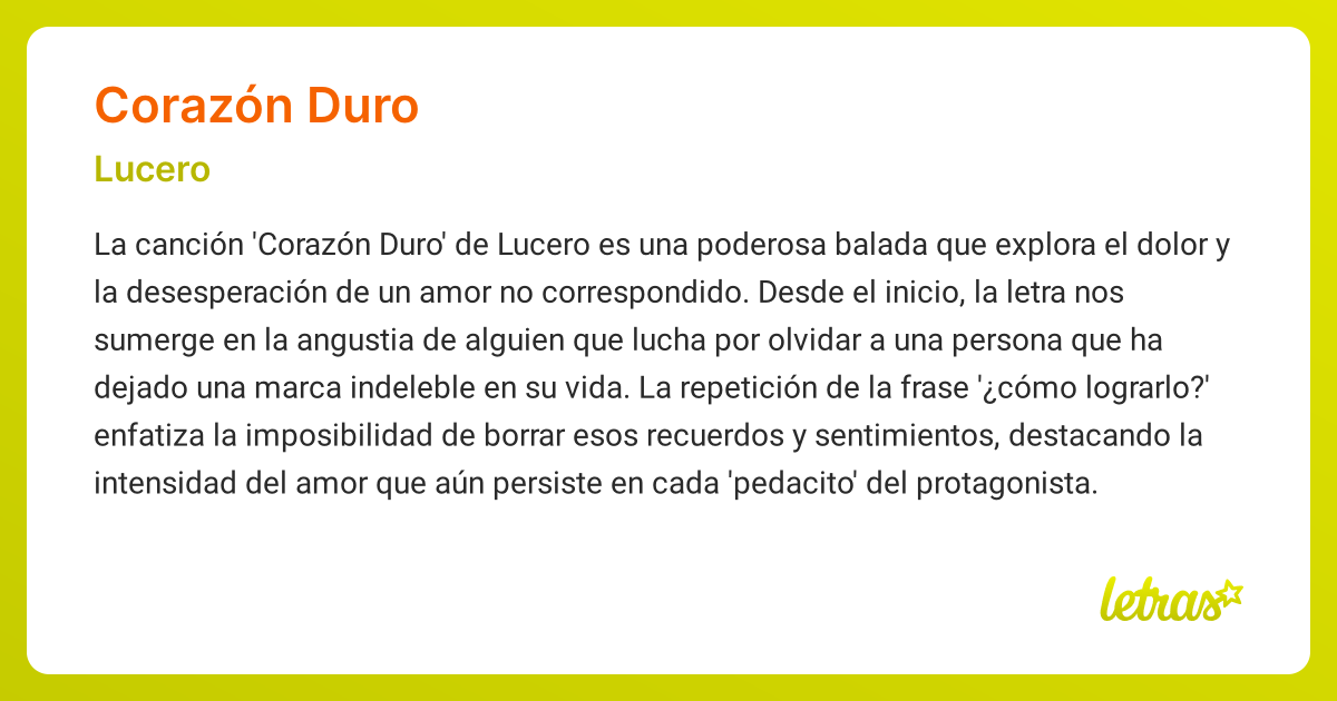 Significado de la canción CORAZÓN DURO (Lucero) - LETRAS.COM
