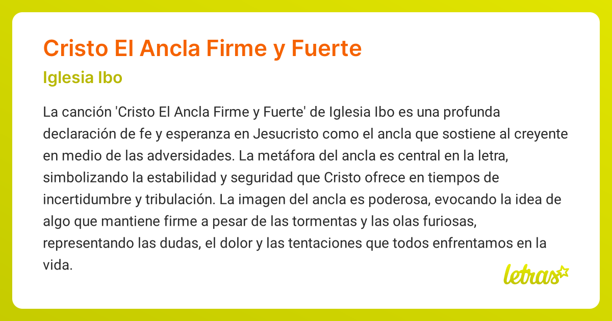 Significado de la canción CRISTO EL ANCLA FIRME Y FUERTE (Iglesia Ibo ...