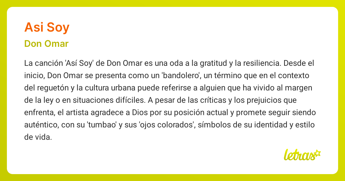 Significado de la canción ASI SOY (Don Omar) - LETRAS.COM