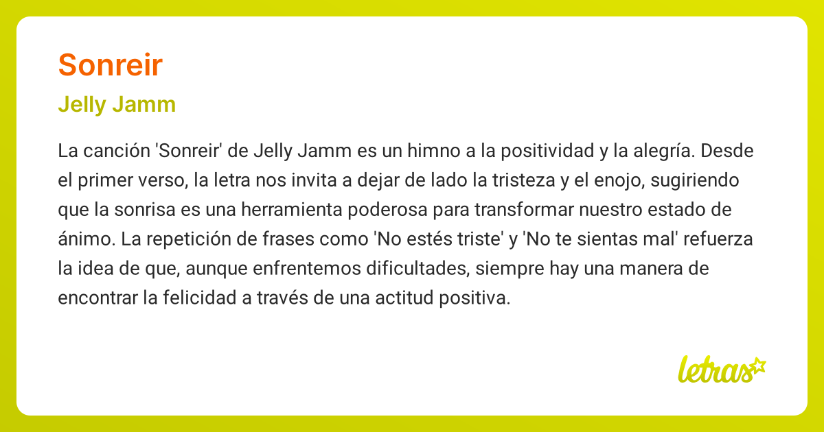 Significado de la canción SONREIR (Jelly Jamm) - LETRAS.COM