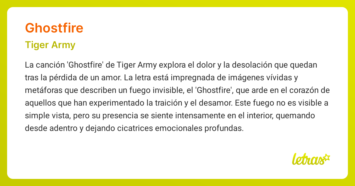 Significado de la canción GHOSTFIRE (Tiger Army) - LETRAS.COM
