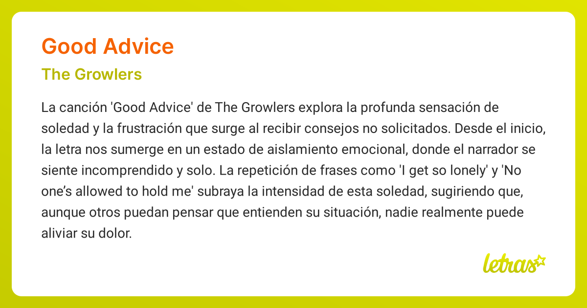 Significado de la canción GOOD ADVICE (The Growlers) - LETRAS.COM