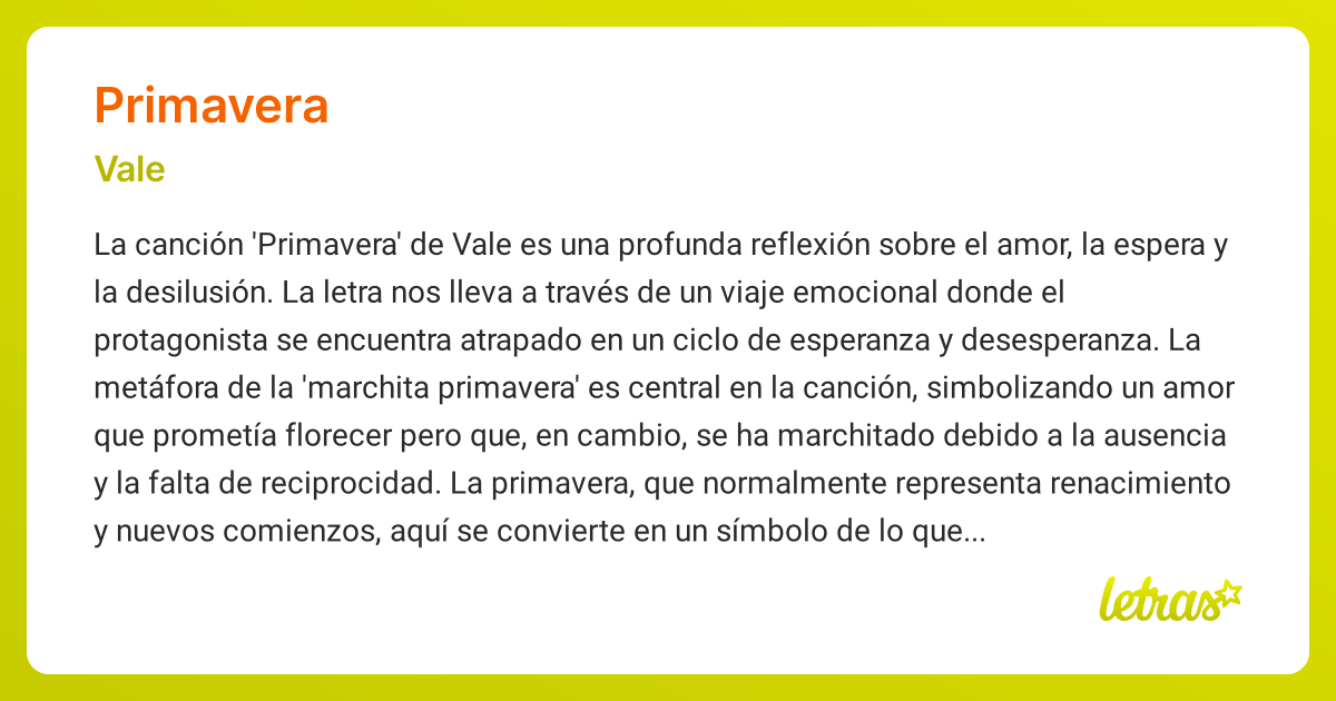 Significado de la canción PRIMAVERA (Vale) - LETRAS.COM
