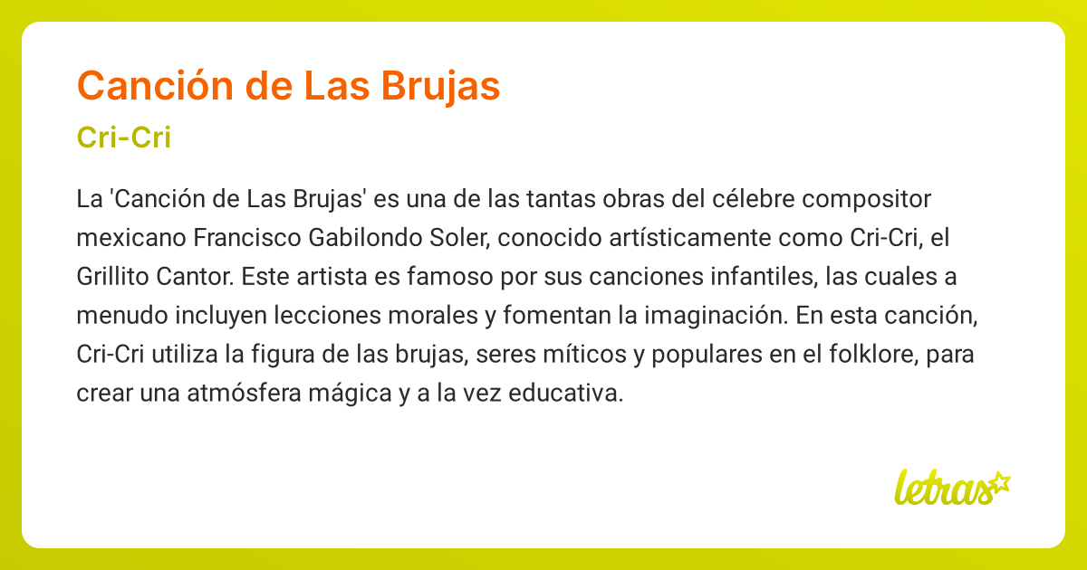 Significado de la canción CANCIÓN DE LAS BRUJAS (Cri-Cri) - LETRAS.COM