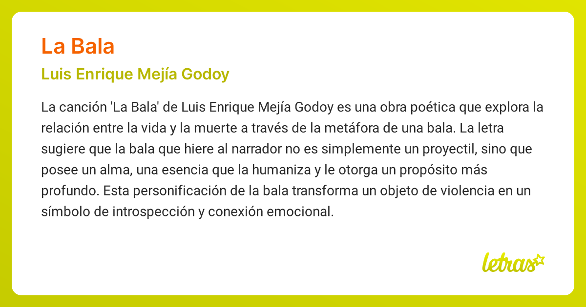 Significado de la canción LA BALA (Luis Enrique Mejía Godoy) - LETRAS.COM
