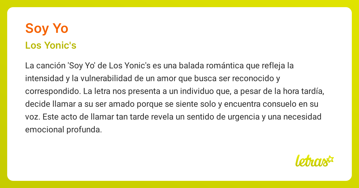 Significado de la canción SOY YO (Los Yonic's) - LETRAS.COM