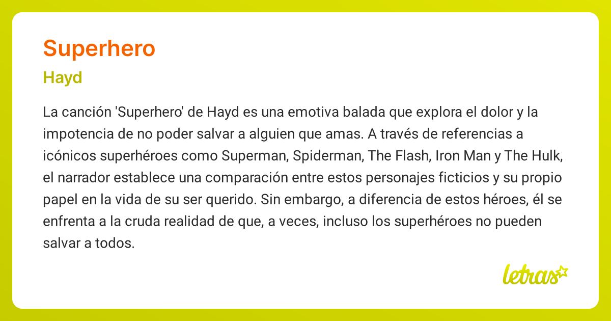 Significado de la canción SUPERHERO (Hayd) - LETRAS.COM