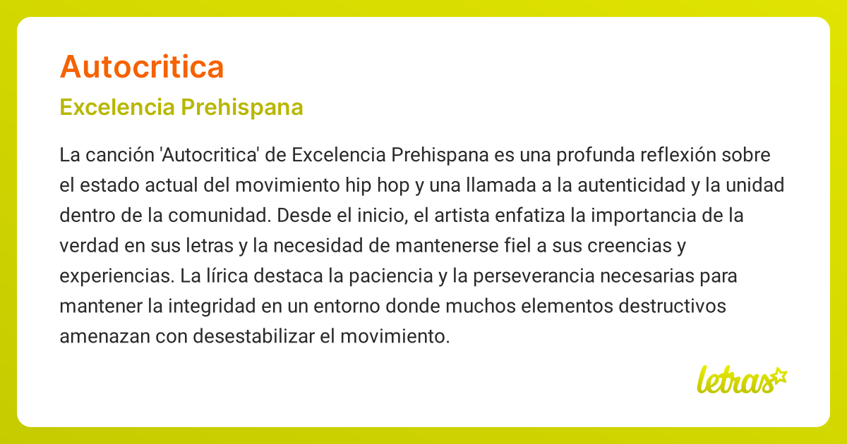 Significado de la canción AUTOCRITICA (Excelencia Prehispana) - LETRAS.COM