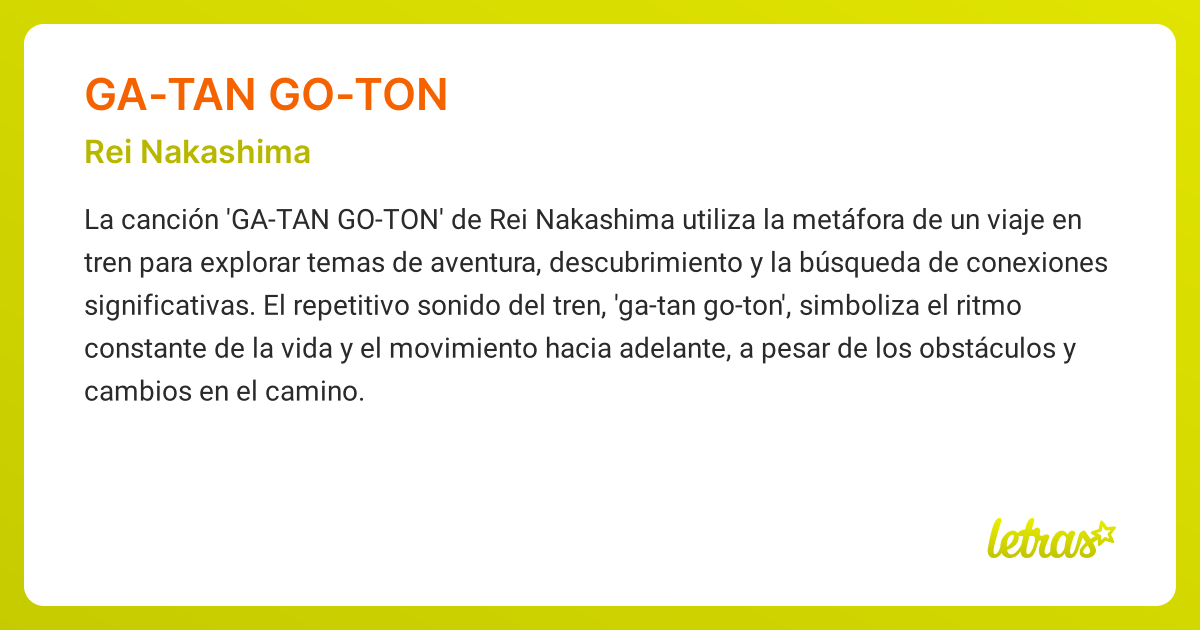 Significado de la canción GA-TAN GO-TON (Rei Nakashima) - LETRAS.COM