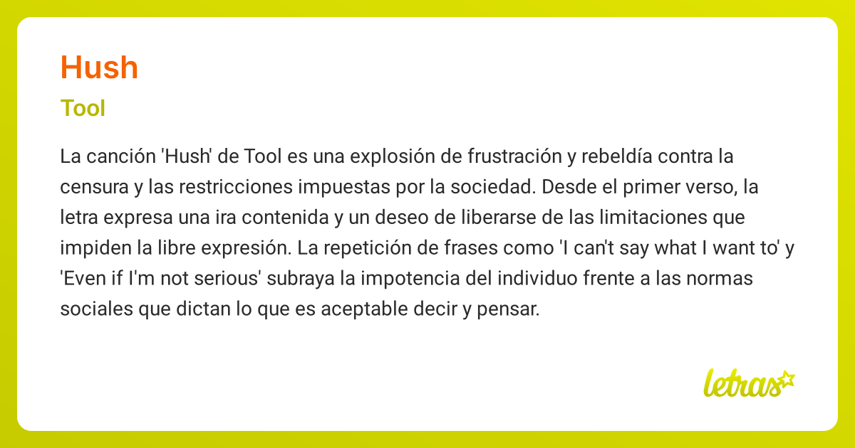 Significado de la canción HUSH (Tool) - LETRAS.COM