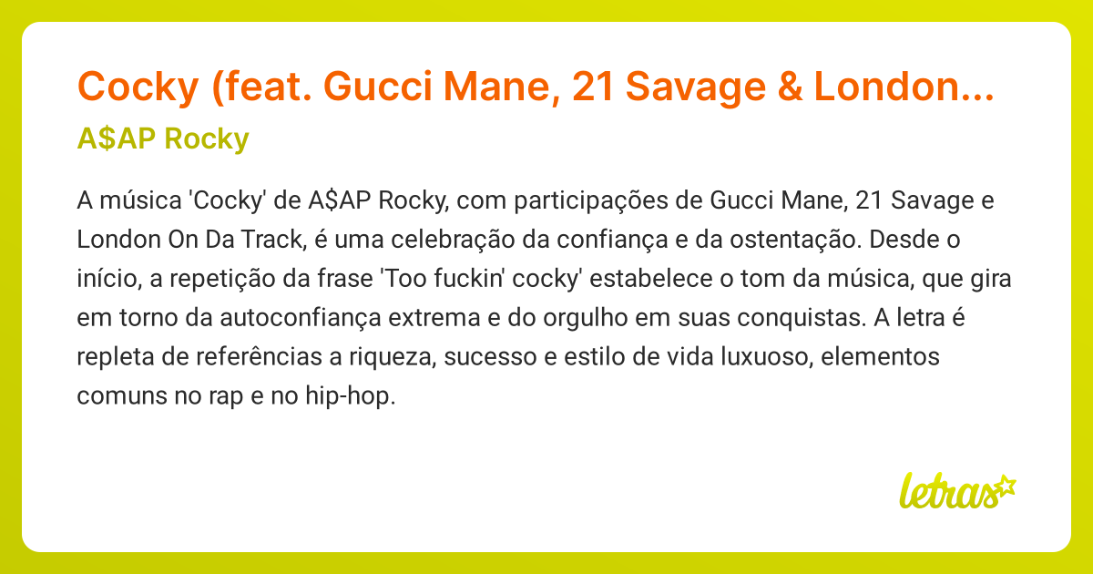 Significado da música Cocky (feat. Gucci Mane, 21 Savage & London On Da ...