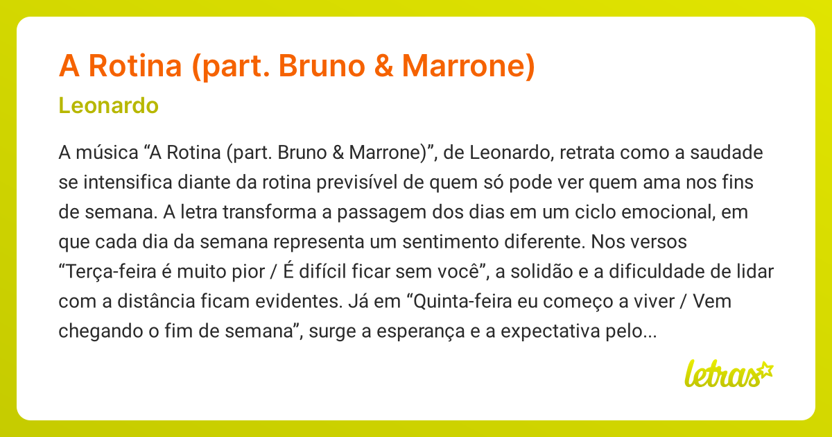 Significado da música A Rotina (part. Bruno & Marrone) (Leonardo ...