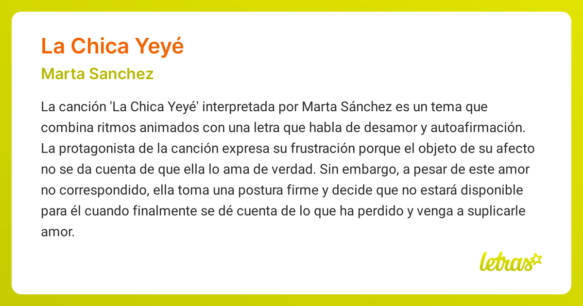 Significado de la canción LA CHICA YEYÉ (Marta Sanchez) - LETRAS.COM