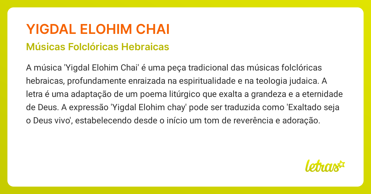 Significado da música YIGDAL ELOHIM CHAI (Músicas Folclóricas Hebraicas ...