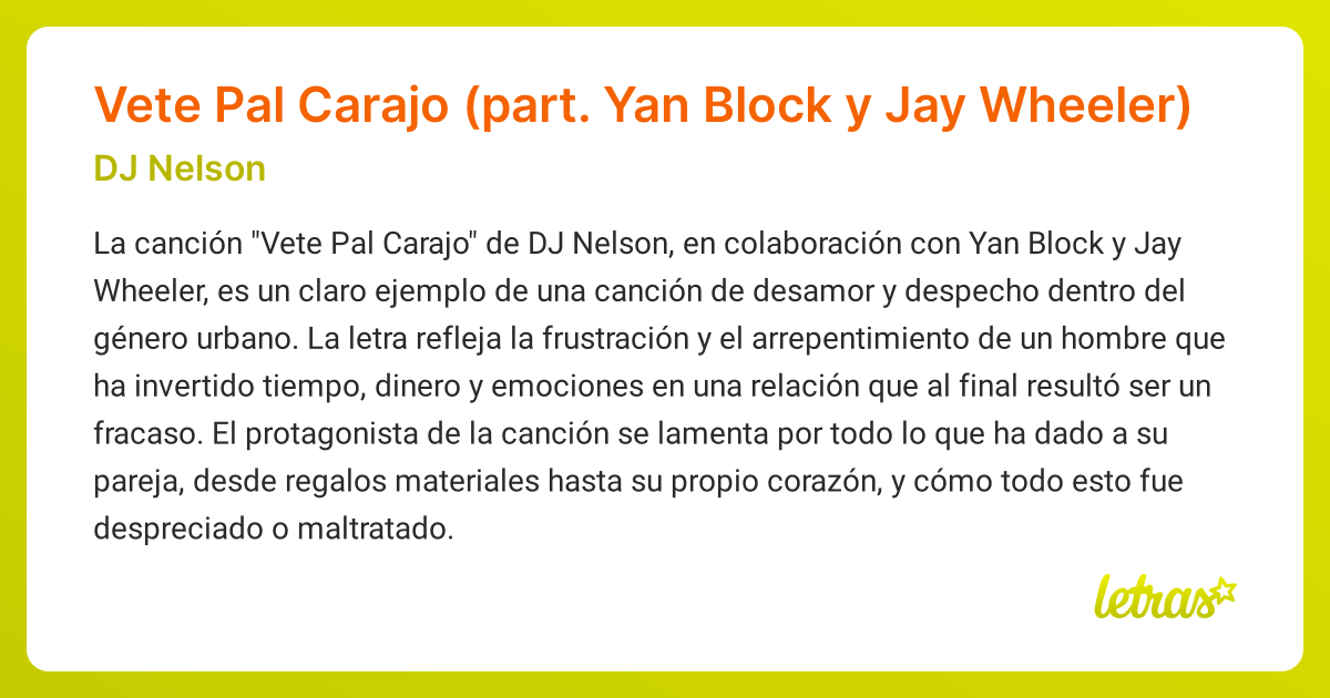 Significado de la canción Vete Pal Carajo (part. Yan Block y Jay ...