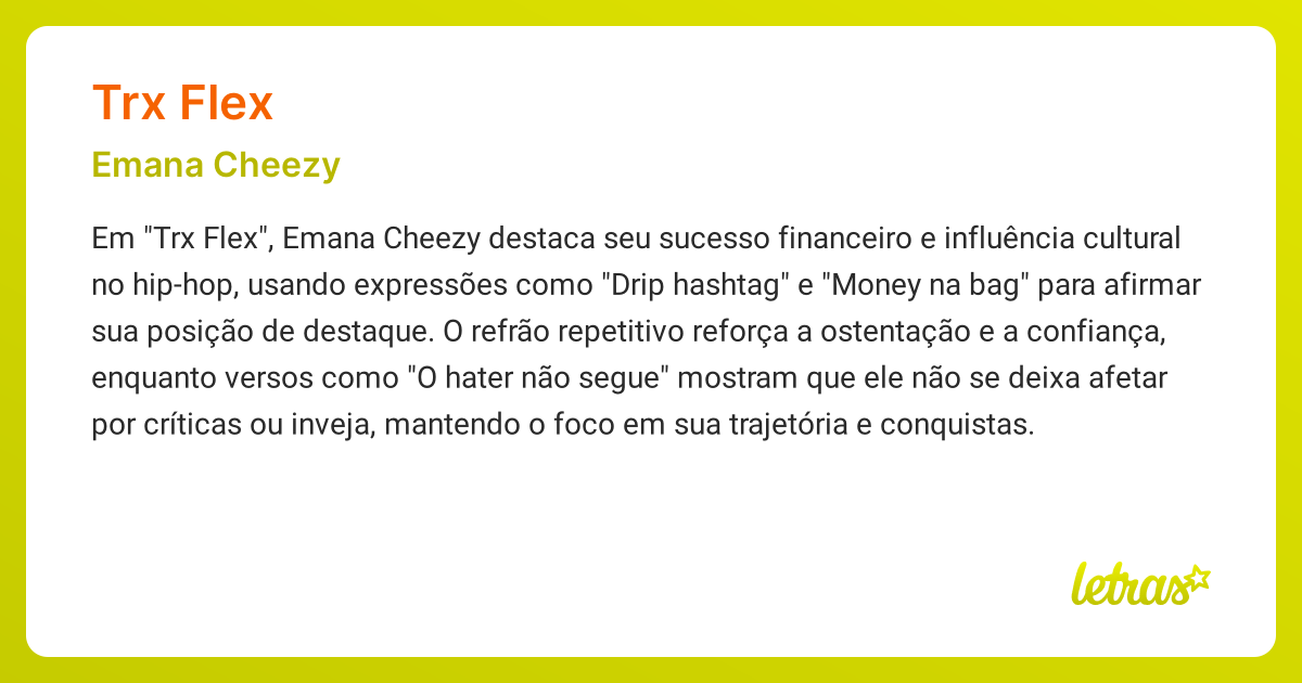 Significado da música TRX FLEX (Emana Cheezy) - LETRAS.MUS.BR