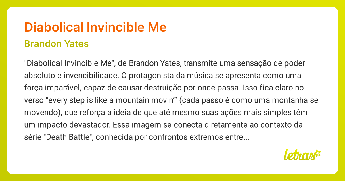 Significado da música DIABOLICAL INVINCIBLE ME (Brandon Yates) - LETRAS ...