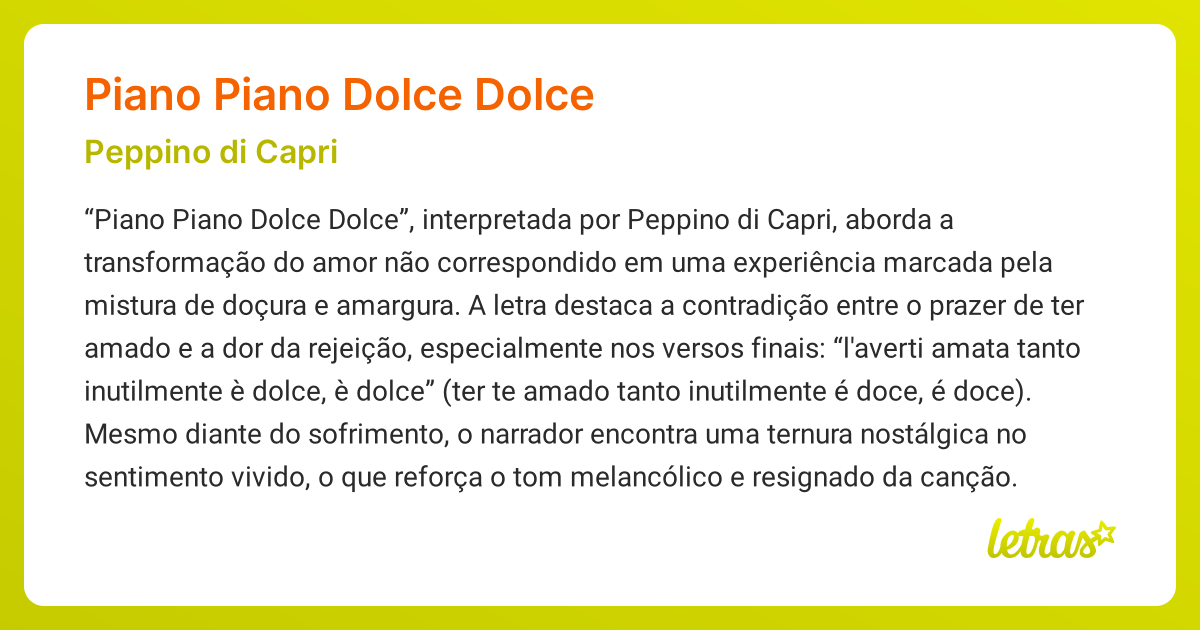 Significado da música PIANO PIANO DOLCE DOLCE (Peppino di Capri ...