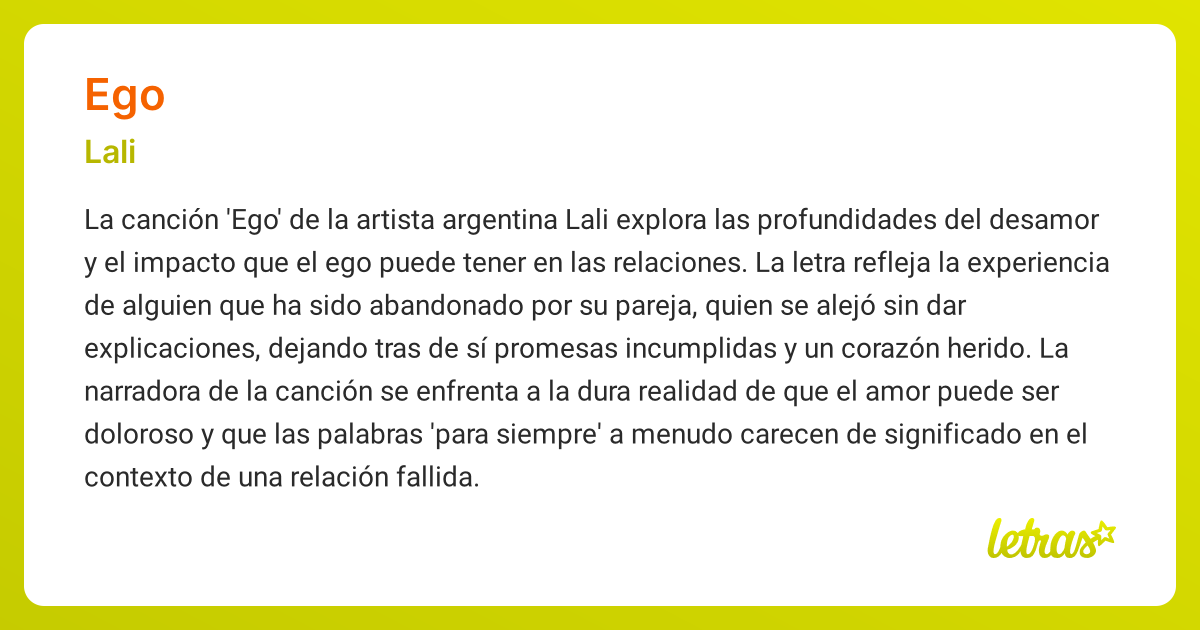 Significado de la canción EGO (Lali) - LETRAS.COM