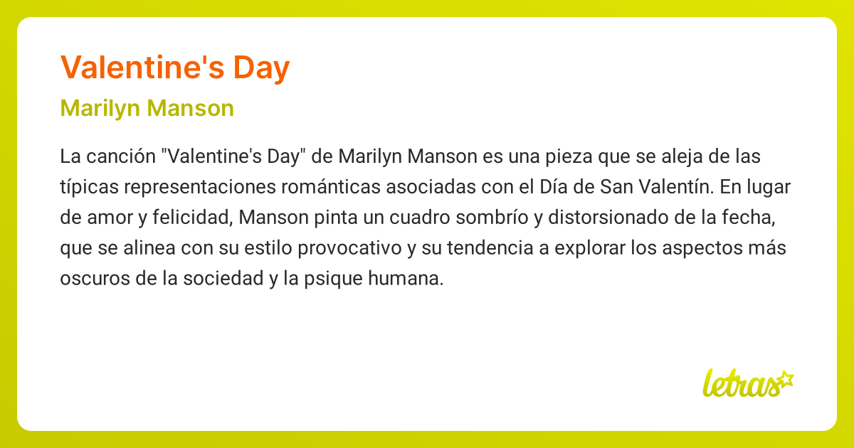 Significado de la canción VALENTINE'S DAY (Marilyn Manson) - LETRAS.COM
