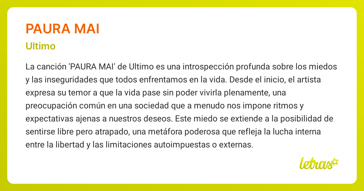 Significado de la canción PAURA MAI (Ultimo) - LETRAS.COM
