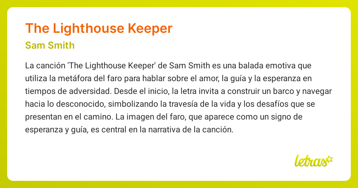 Significado de la canción THE LIGHTHOUSE KEEPER (Sam Smith) - LETRAS.COM