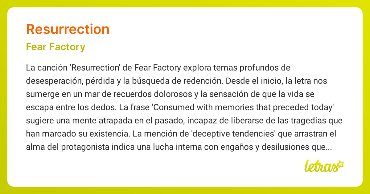 Significado de la canción RESURRECTION (Fear Factory) - LETRAS.COM