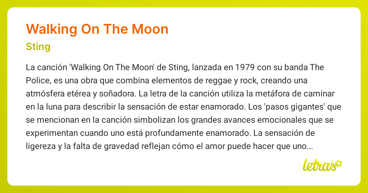 Significado de la canción WALKING ON THE MOON (Sting) - LETRAS.COM