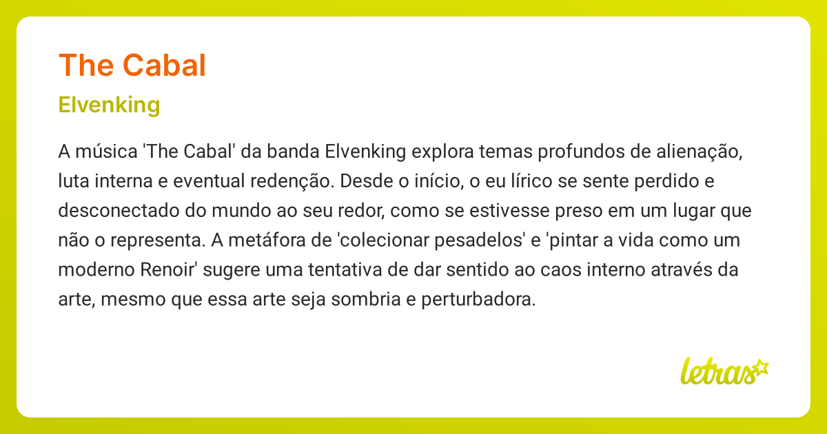 Significado da música THE CABAL (Elvenking) - LETRAS.MUS.BR