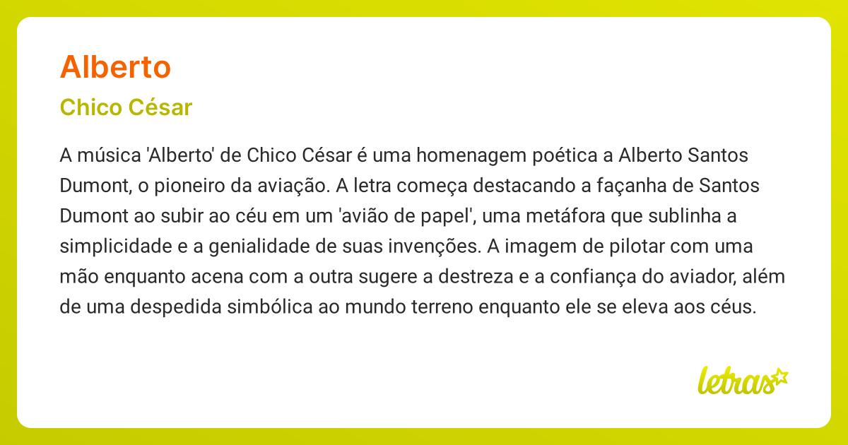 Significado da música ALBERTO (Chico César) - LETRAS.MUS.BR