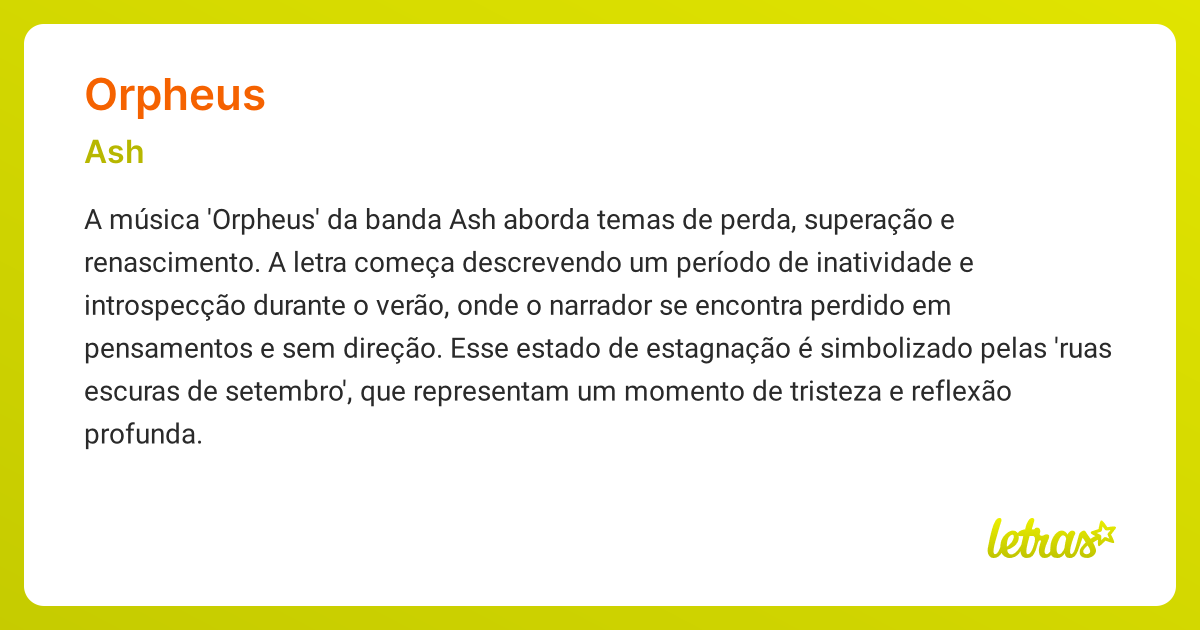 Significado da música ORPHEUS (Ash) - LETRAS.MUS.BR